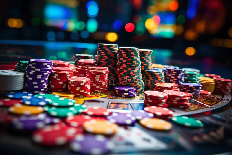 Poker Chips at the Table Big Stack. Generative Ai Stock Illustration ...