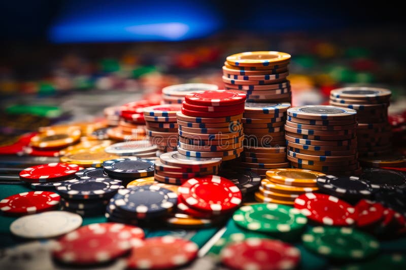 Poker Chips at the Table Big Stack. Generative Ai Stock Illustration ...