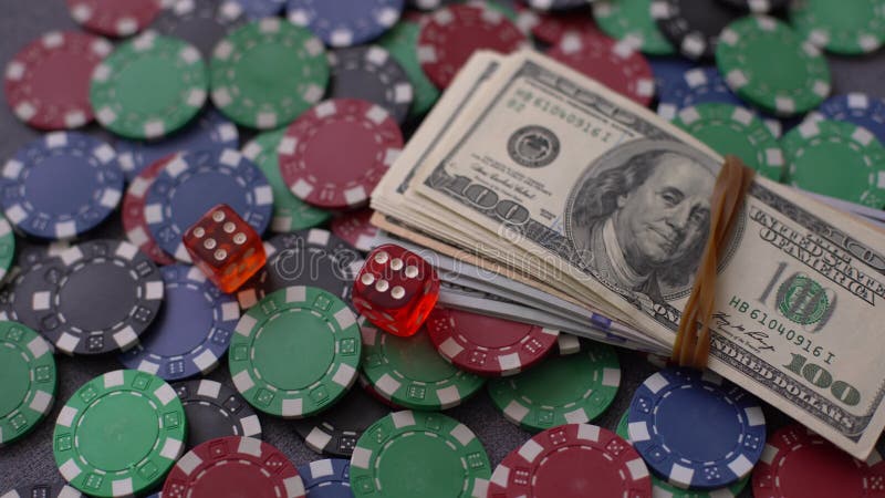 Poker Combination with Chips and Win Dollars in Casino Table. Gambling ...