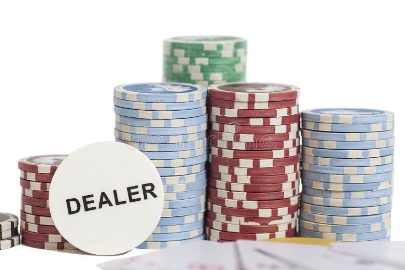 Poker Dealer Button and Casino Tokens with a Pair of Aces Stock Image ...