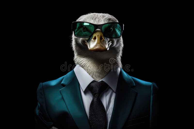 Poker Face Duck in Suit and Sunglasses on Black Background. Generative ...
