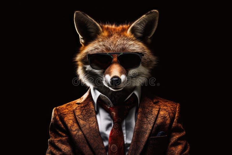 Poker Face Fox in Suit and Sunglasses on Black Background. Generative ...