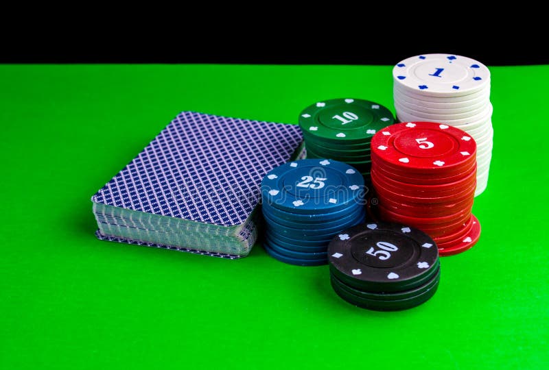 Poker Game, Deck of Cards and Stacks of Chips Stock Image - Image of ...