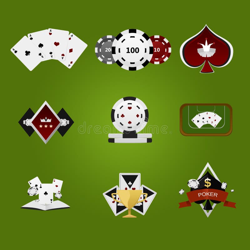 Poker Icons Set on Green Background. Stock Illustration - Illustration ...
