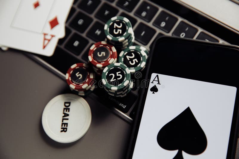 Poker Play Online. Poker Chips, Playing Cards and Smartphone on ...