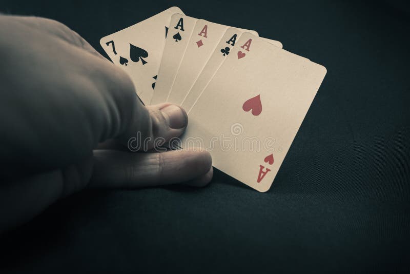 Poker Playing Cards Held in Hands with Aces Stock Image - Image of grip ...