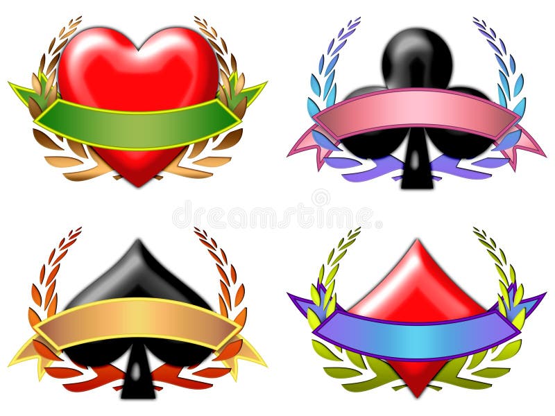 Poker singns and ribbon stock illustration. Illustration of crown ...