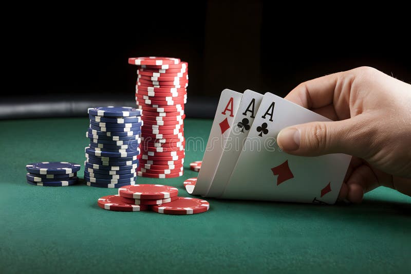 Poker Table with Chips and Cards, Dim Lighting Enhances Intense Game ...