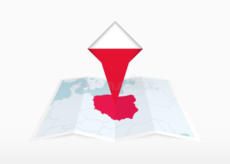 Poland is Depicted on a Folded Paper Map and Pinned Location Marker ...