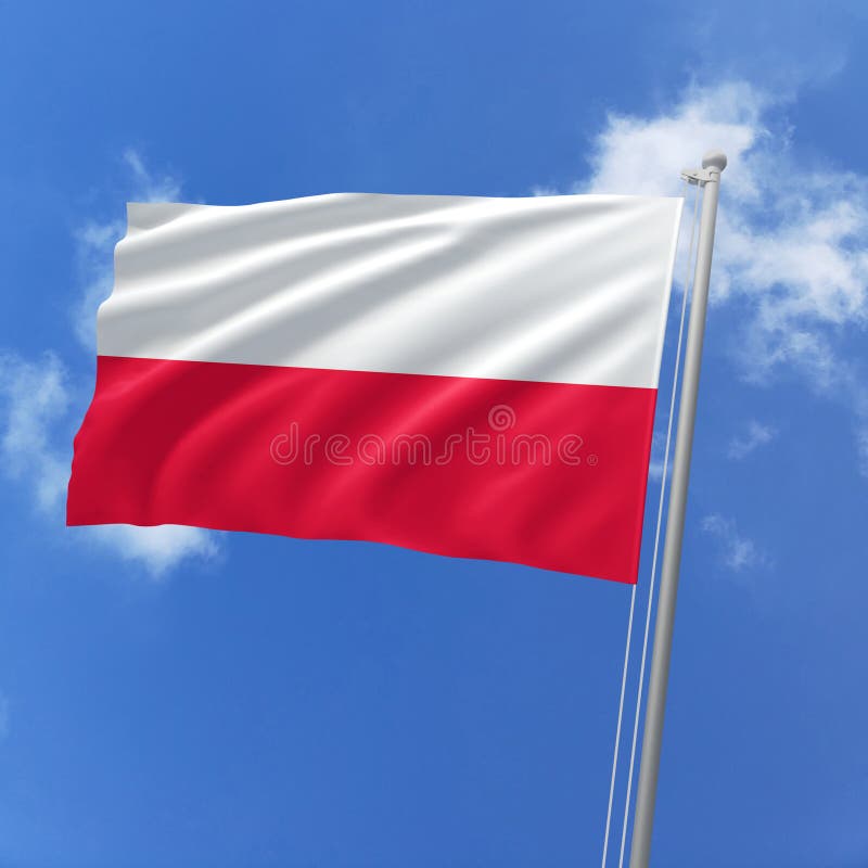 Poland Flag Fluttering in the Wind on Sky. Stock Illustration ...
