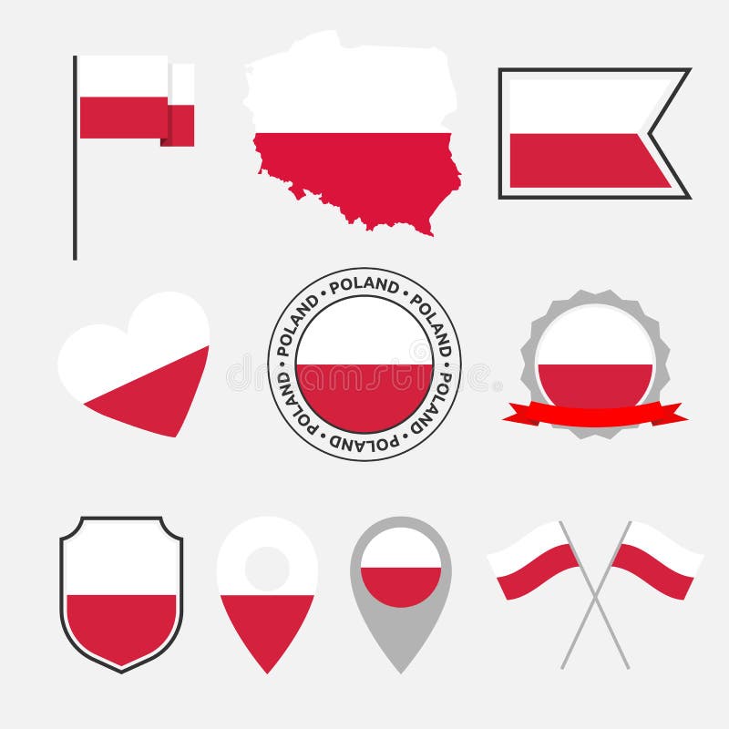 Poland Flag Icons Set, National Flag of Poland Symbols Stock Vector ...