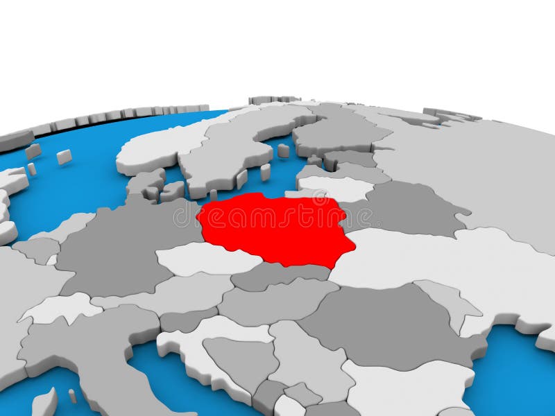 Poland on globe in red stock illustration. Illustration of travel ...