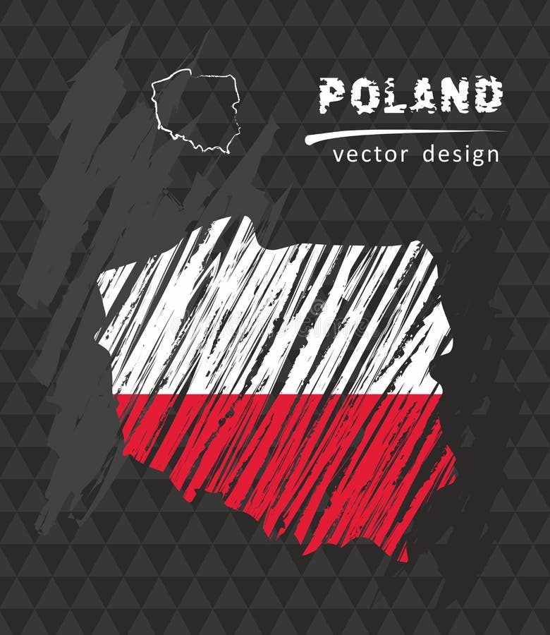 Poland Map with Flag Inside on the Blackboard. Chalk Sketch Vector ...