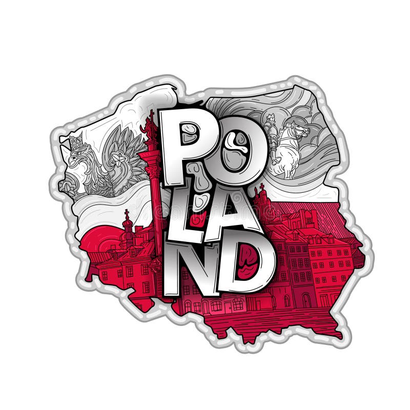 Poland Map in Hand Drawn Doodle Style with Main National Values. Stock ...