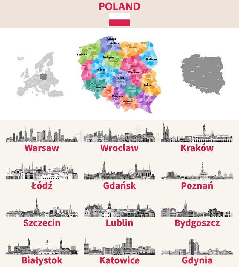 Poland Map with Main Cities on it. Polish Cities Skylines Illustrations ...