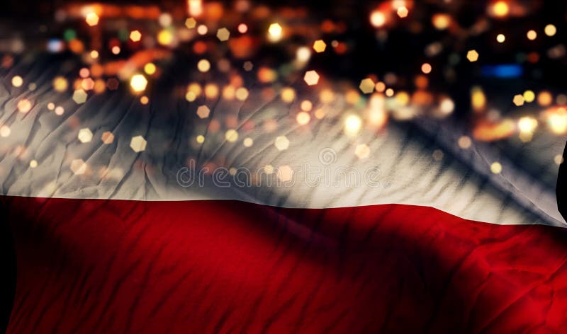 Poland National Flag Light Night Bokeh Abstract Background Stock Photo ...