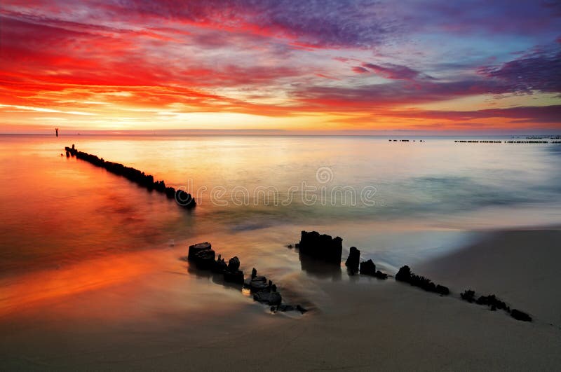 Beautiful Sunset with Rocky Island Stock Image - Image of color ...