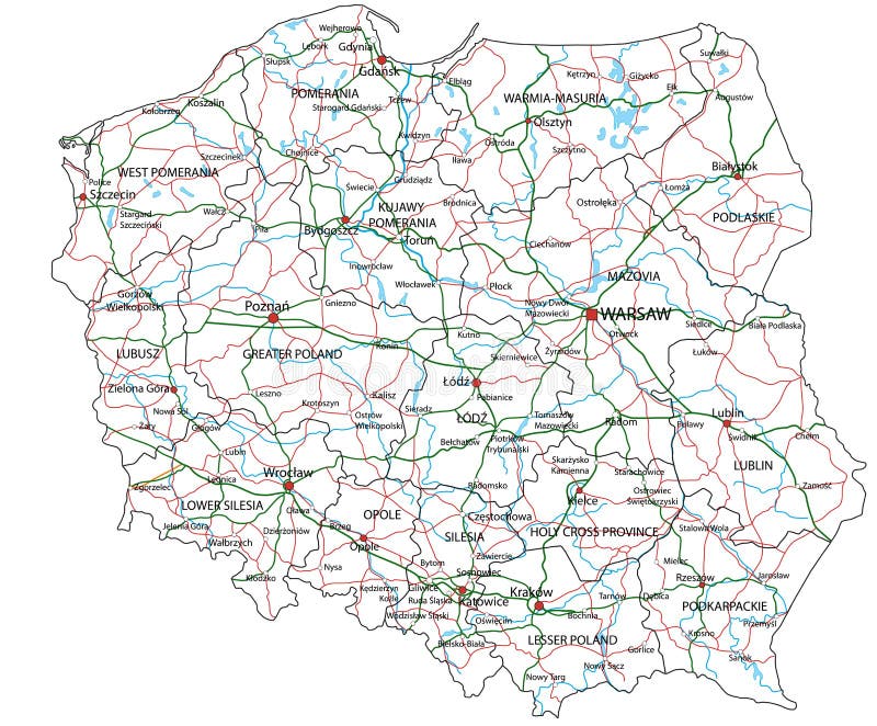Poland Road and Highway Map. Stock Vector - Illustration of river ...