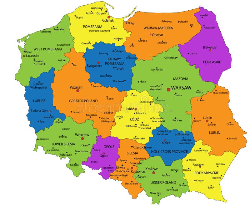 Colorful Poland Political Map with Clearly Labeled, Separated Layers ...