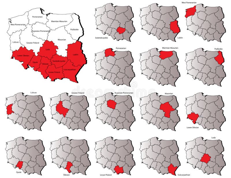 Poland provinces maps stock vector. Illustration of colorful - 31515681