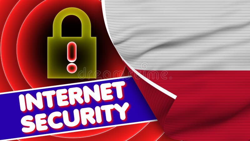 Poland Realistic Flag with Internet Security Title Fabric Texture 3D ...