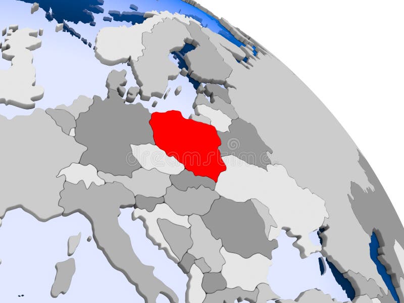 Poland in red on map stock illustration. Illustration of political ...