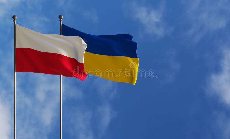Poland and Ukraine Flags. Blue Sky and Flag Poland and Ukraine Stock Image - Image of ...