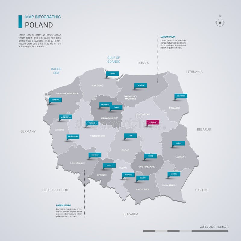 Poland Vector Map with Infographic Elements, Pointer Marks Stock Vector ...