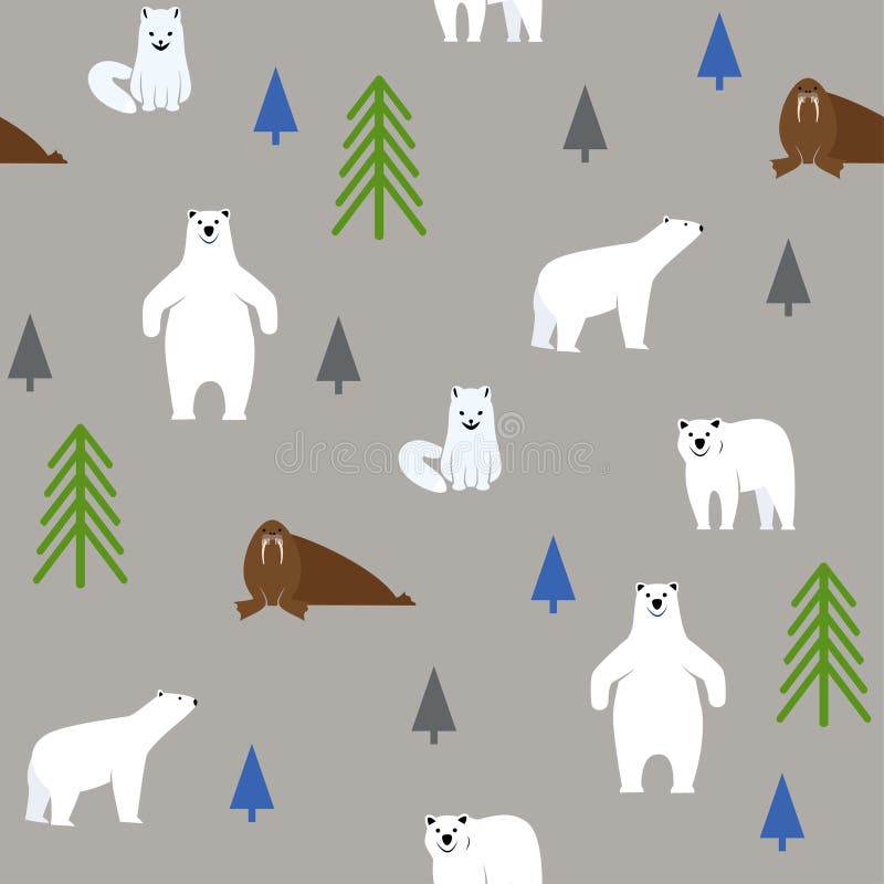 Polar Animals on a Gray Background. Seamless Pattern. Stock Vector ...