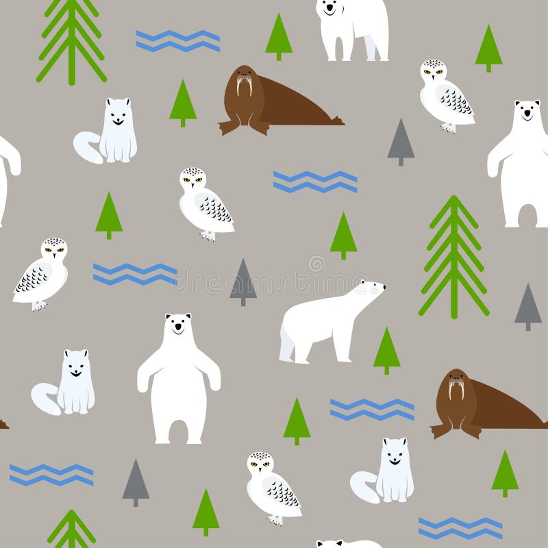 Polar Animals on a Gray Background. Seamless Pattern. Stock Vector ...