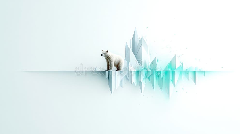 Polar Bear on Abstract Ice Structure with Geometric Shapes and Arctic ...