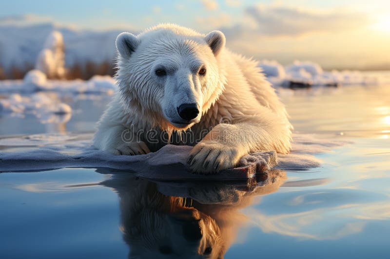 Polar Bear Alone on the Ice Floe Stock Illustration - Illustration of ...