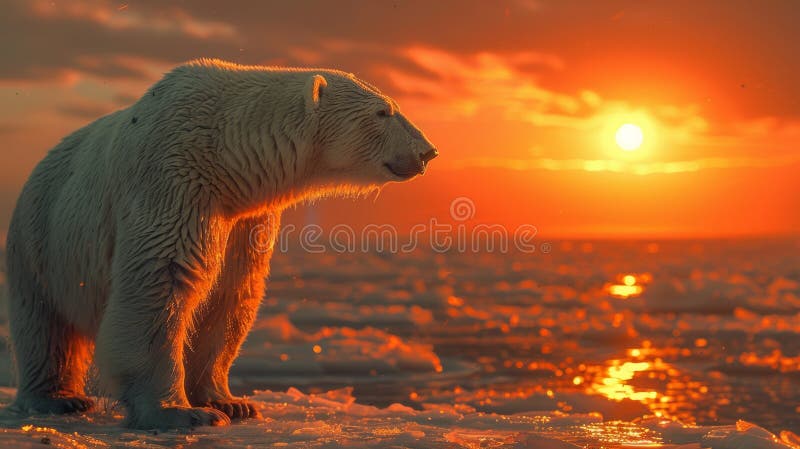 Polar Bear in the Arctic at Sunset Stock Photo - Image of environment ...