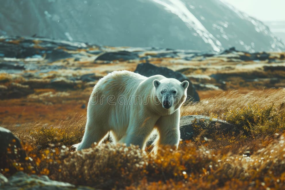Polar Bear in Arctic Tundra Stock Image - Image of vulnerable, tourism ...