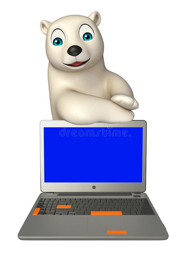 Polar Bear Cartoon Character with Laptop Stock Illustration ...