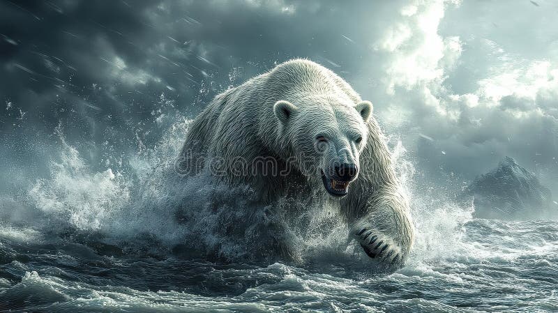 Polar Bear Chasing through Waves Stock Illustration - Illustration of ...