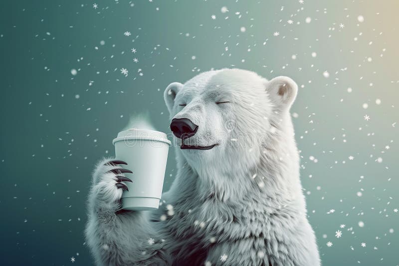 Polar bear with coffee cup stock photo. Image of cardboard - 345270220