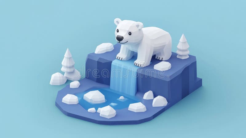 A Polar Bear on a Cold, Icy Rock, Featuring a Water Element, in a ...