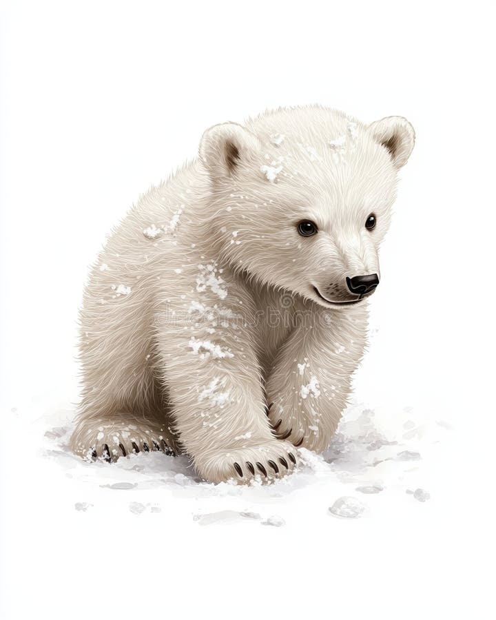 Polar Bear Cub Playing in the Snow Stock Illustration - Illustration of ...