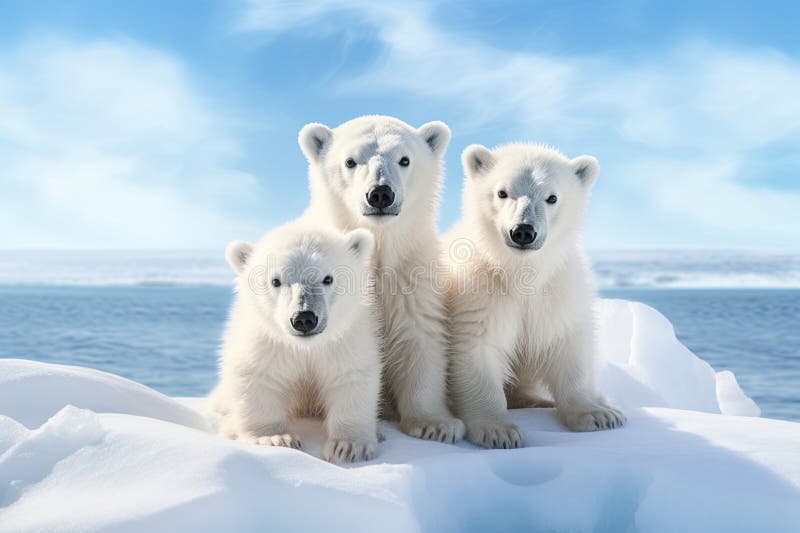 Polar Bear Cubs in the Snow. Ai Generative Stock Illustration ...