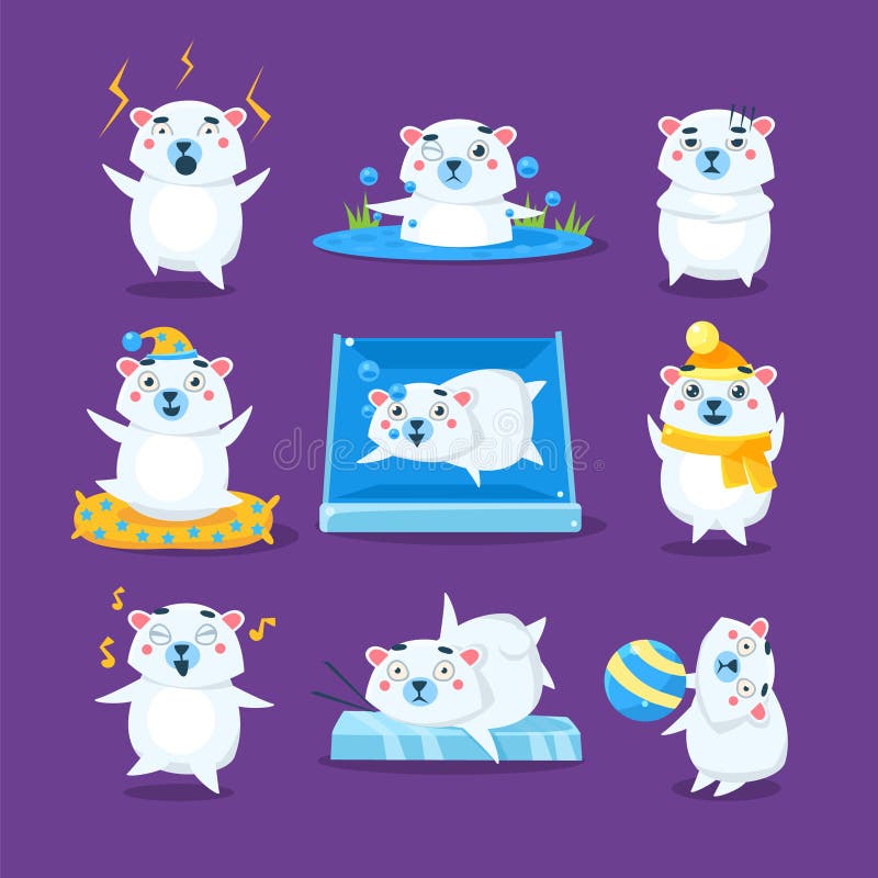 Polar Bear Different Emotions Set Stock Vector - Illustration of object ...