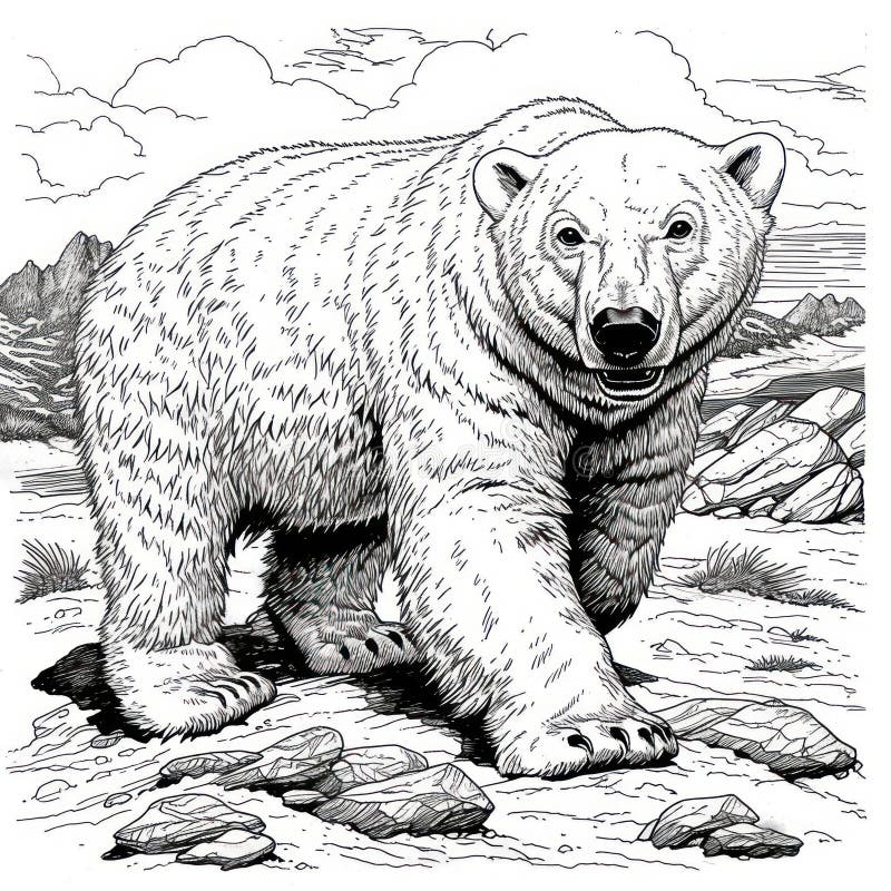 Polar Bear Drawing Coloring Book Page Stock Illustration - Illustration ...
