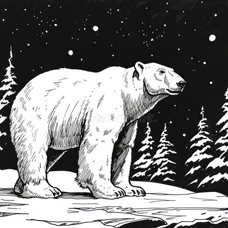 Polar Bear Drawing Coloring Book Page Stock Illustration - Illustration ...