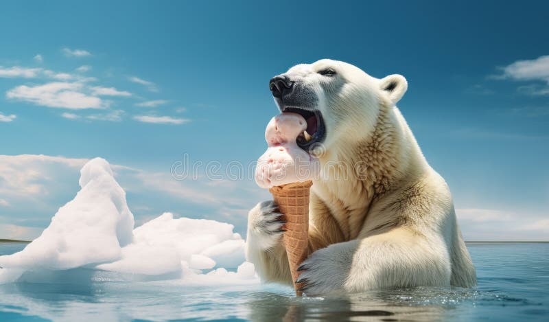 Polar Bear Eating Ice Cream in Water Stock Illustration - Illustration ...