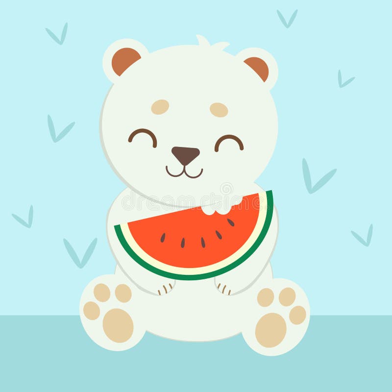 Polar Bear Eating a Red Watermelon Stock Illustration - Illustration of ...