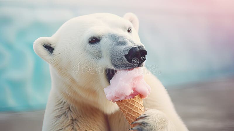 A Polar Bear Eats a Mouthful of Ice Cream Stock Illustration ...