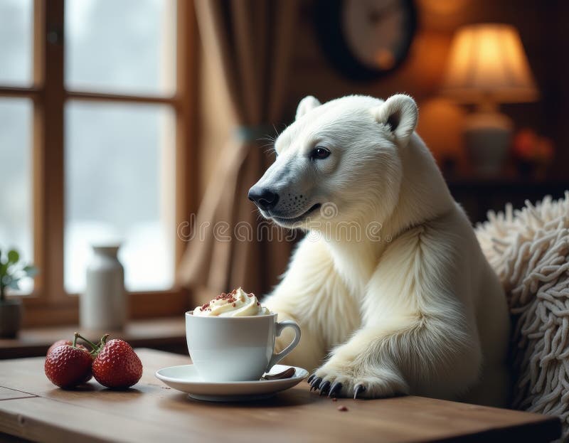 Polar Bear Enjoying a Coffee Break Stock Illustration - Illustration of ...