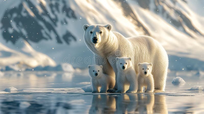 Polar Bear Family on Ice Illustration Stock Illustration - Illustration ...
