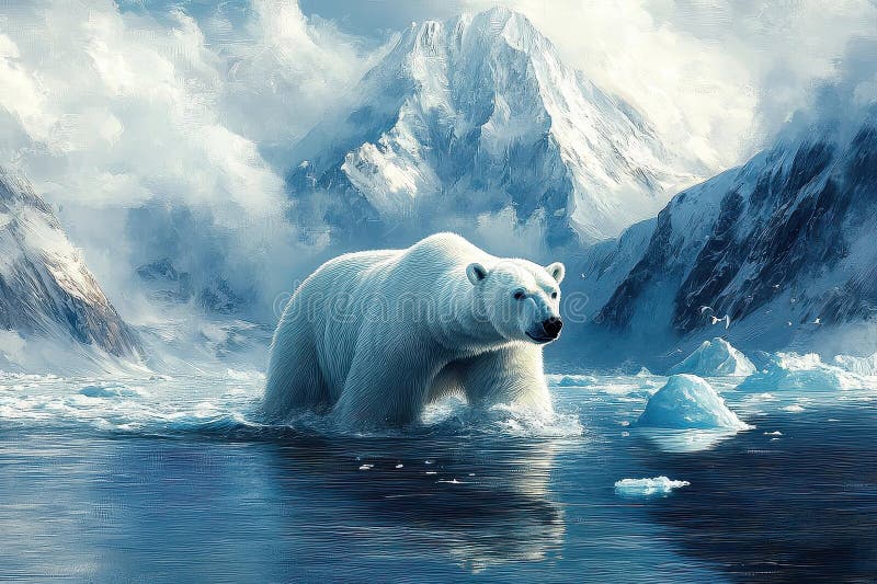 Polar Bear in a Frozen Landscape Stock Illustration - Illustration of ...