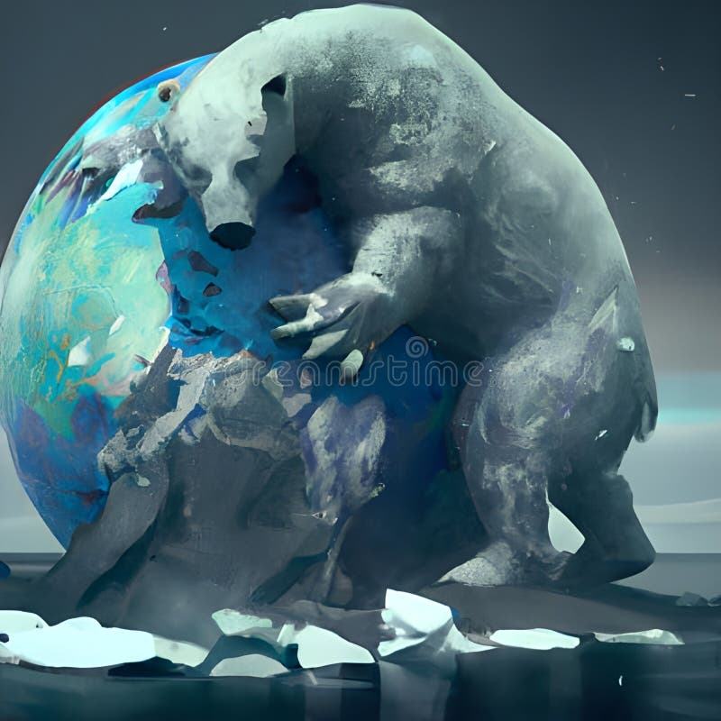 Polar Bear Hugging the Earth Stock Illustration - Illustration of bear ...